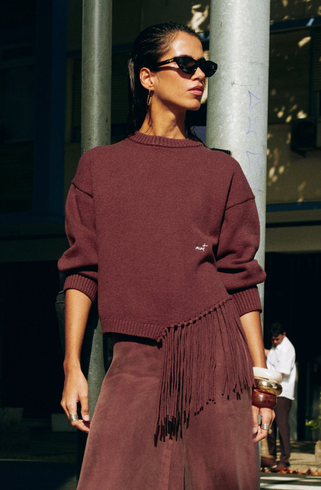 Chaleco flecos bordy cafe – SAINTMALĒ